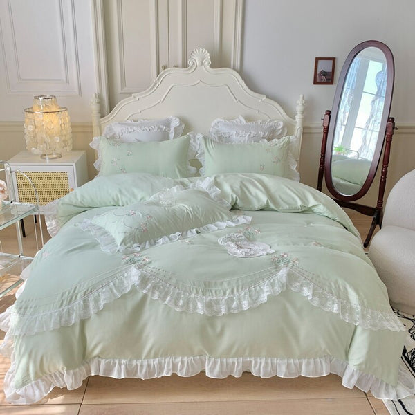 Girl Bedding 4Pcs Cotton Embroidered Princess Student Quilt Cover Bed ...